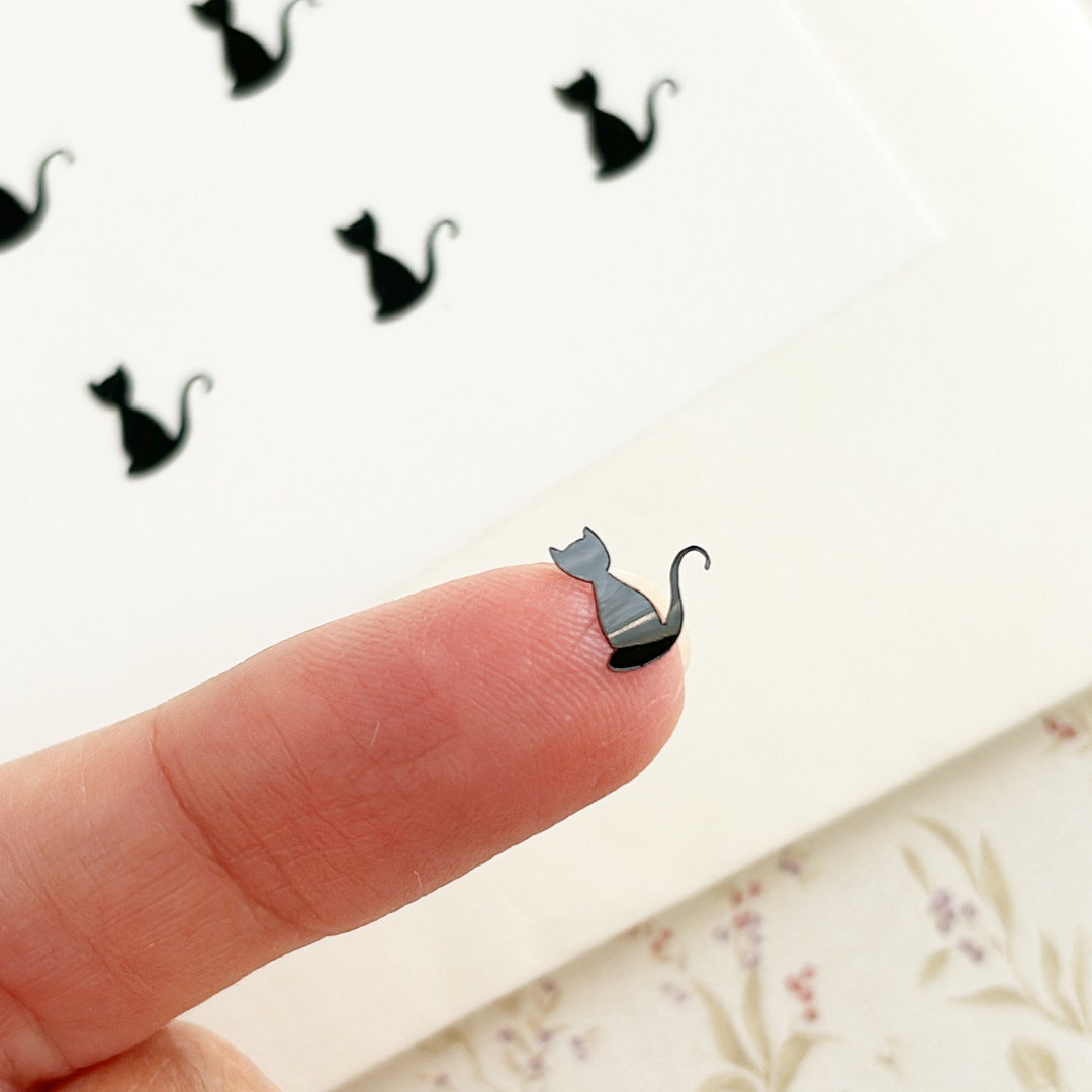 Tiny 8mm Glossy Black Cat Stickers for Cat Lovers Vinyl Kitten Stickers ...