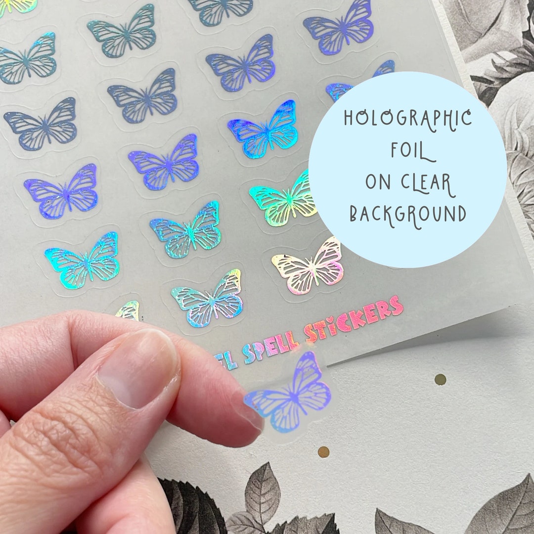 Clear Holographic Foil Butterfly Stickers, 15mm Holographic Stickers ...