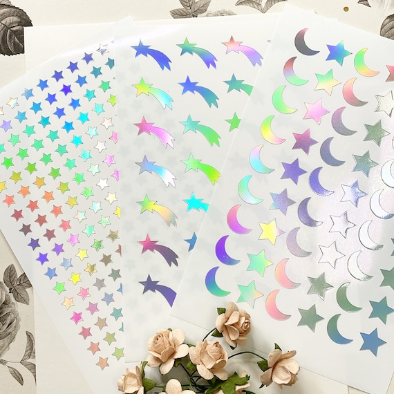 Set of 3 Sheets Holographic Moon and Star Stickers Holo - Etsy