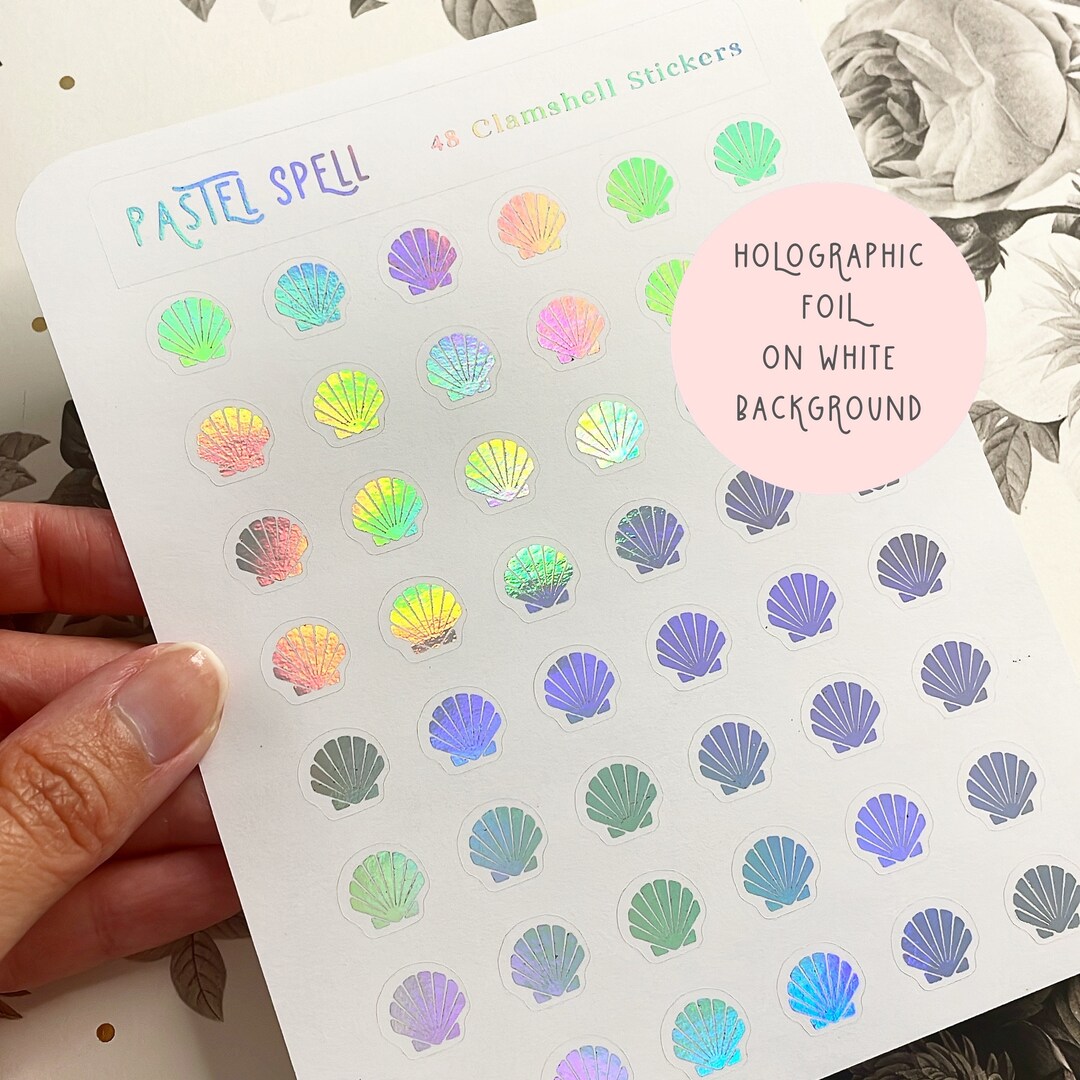 10mm Holographic Shell Stickers Clam Shell Stickers Beach - Etsy