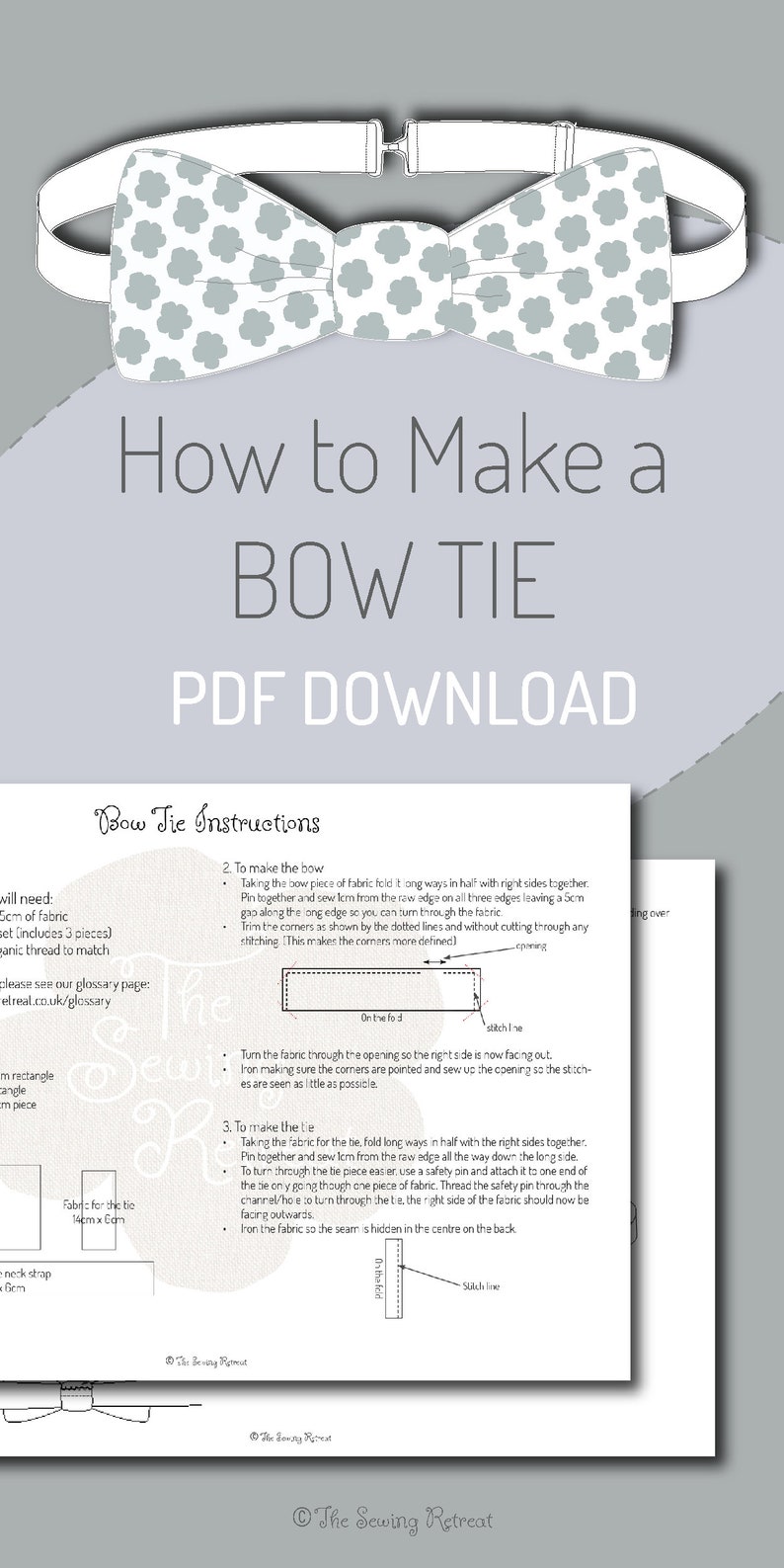 Bow Tie PDF Sewing Instructions With Illustrations - Etsy