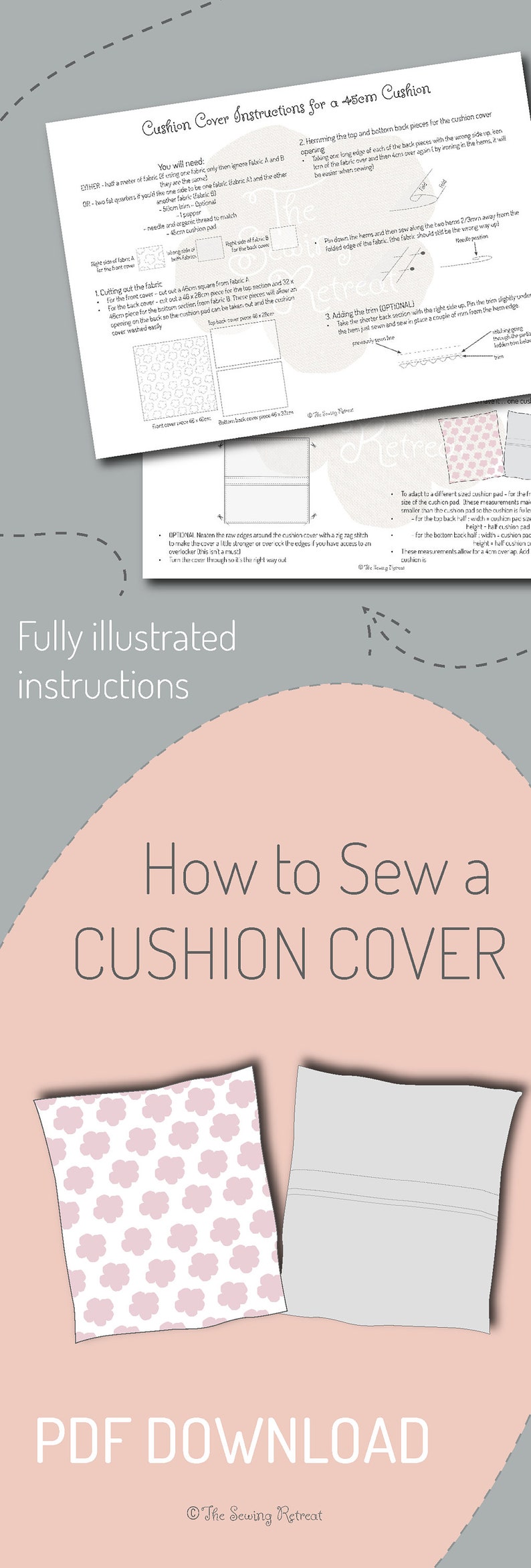Cushion Cover PDF Sewing Pattern & Instructions - Etsy