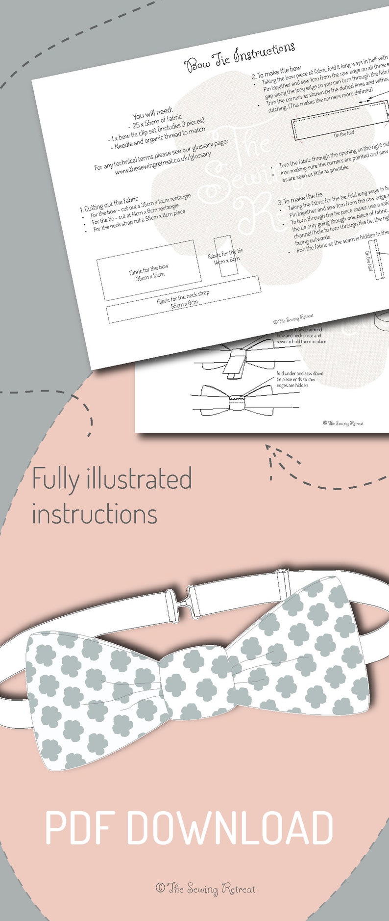 Bow Tie PDF Sewing Instructions With Illustrations - Etsy