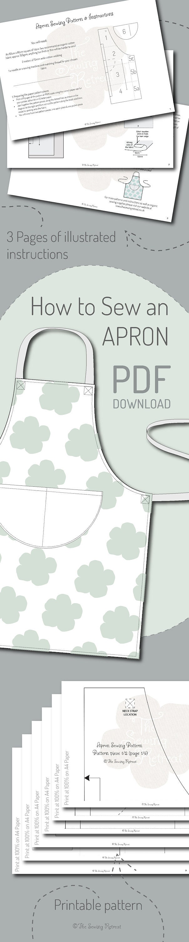 Apron PDF Sewing Pattern & Instructions | Etsy UK