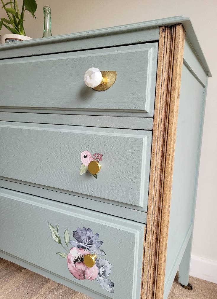 Soldblue Vintage Chest of Drawers/ Farmhouse/ Floral/ Flowers - Etsy