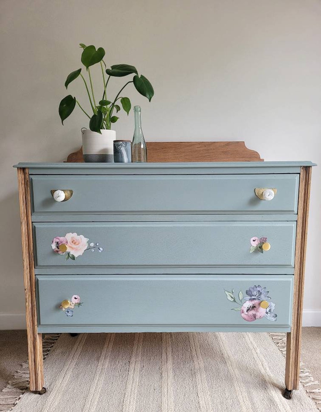 Soldblue Vintage Chest of Drawers/ Farmhouse/ Floral/ Flowers - Etsy