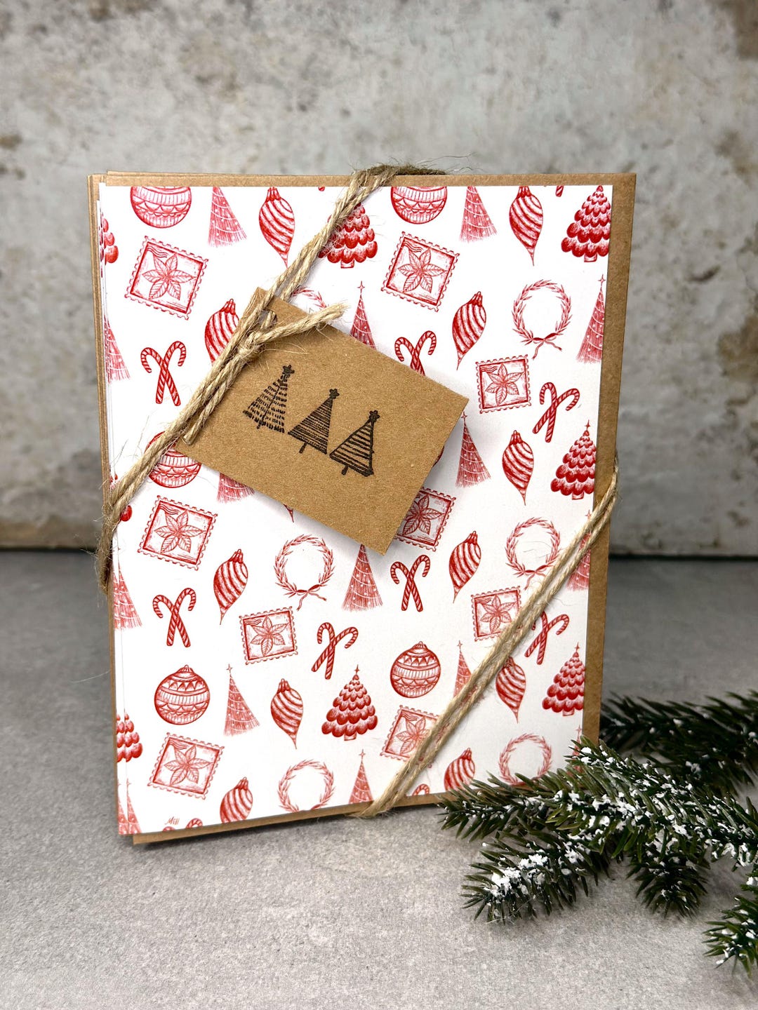 Vintage Christmas Pattern Card Set (8-pack) - Etsy