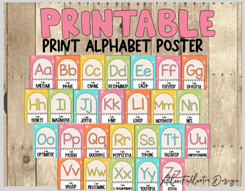 Affirmation Alphabet Posters, Printable Poster, Cursive and Print - Etsy