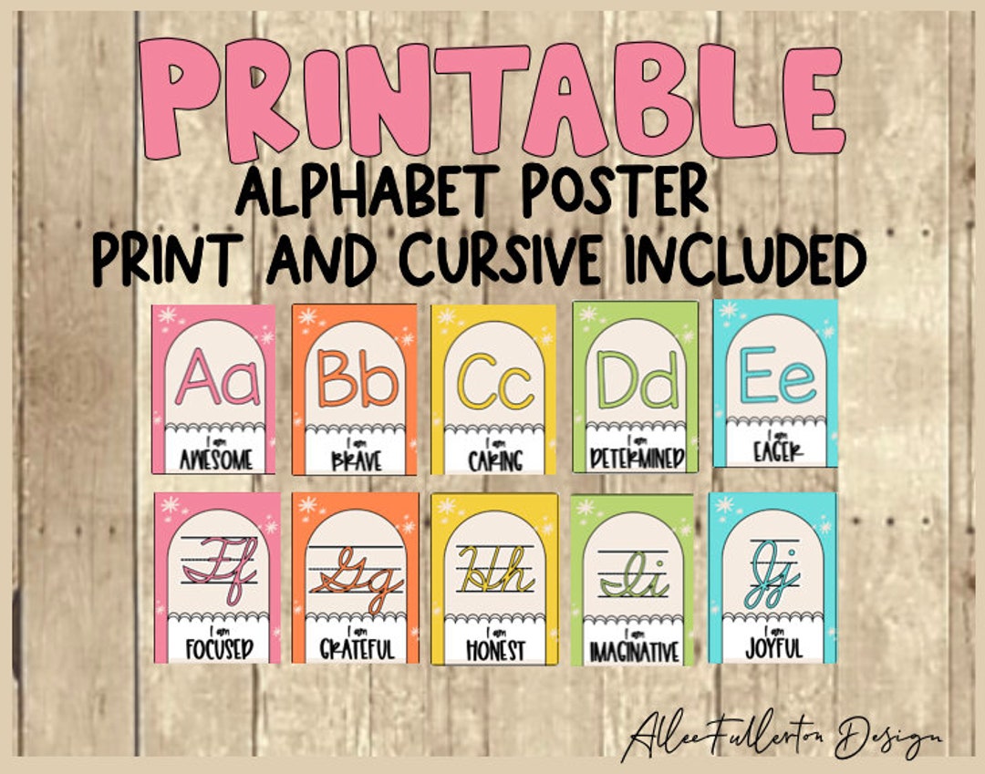 Affirmation Alphabet Posters, Printable Poster, Cursive and Print - Etsy