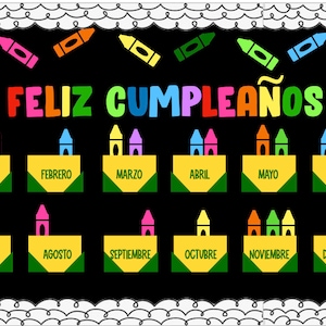 Spanish Crayon Birthday Bulletin Board, Classroom Decor, Birthdays ...