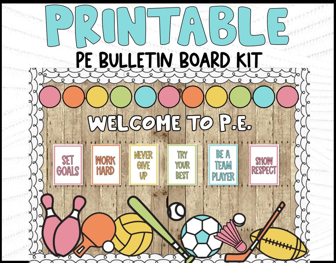 PE Printable Bulletin Board Kit, Physical Education Bulletin Board ...