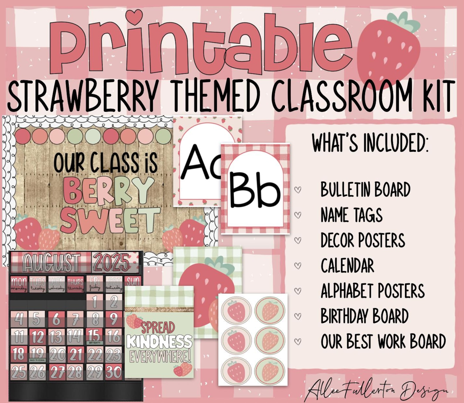 Strawberry Classroom Decor Bundle: Printable Bulletin Board Kit ...
