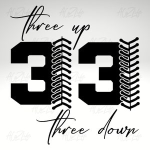 SVG File- 3 up 3 Down, Three up Three Down, Svg, Png, Dxf, Baseball ...