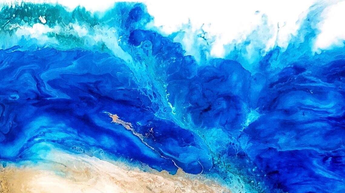 Oceanic View, Original Artwork, Ocean, Beach, Resin Alcohol Ink Art ...