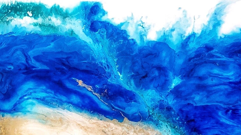 Oceanic View, Original Artwork, Ocean, Beach, Resin Alcohol Ink Art ...