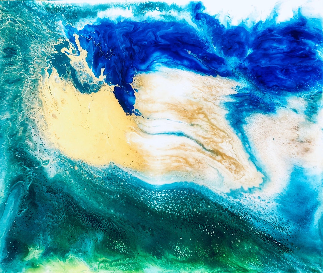 Oceanic View, Original Artwork, Ocean, Beach, Resin Alcohol Ink Art ...