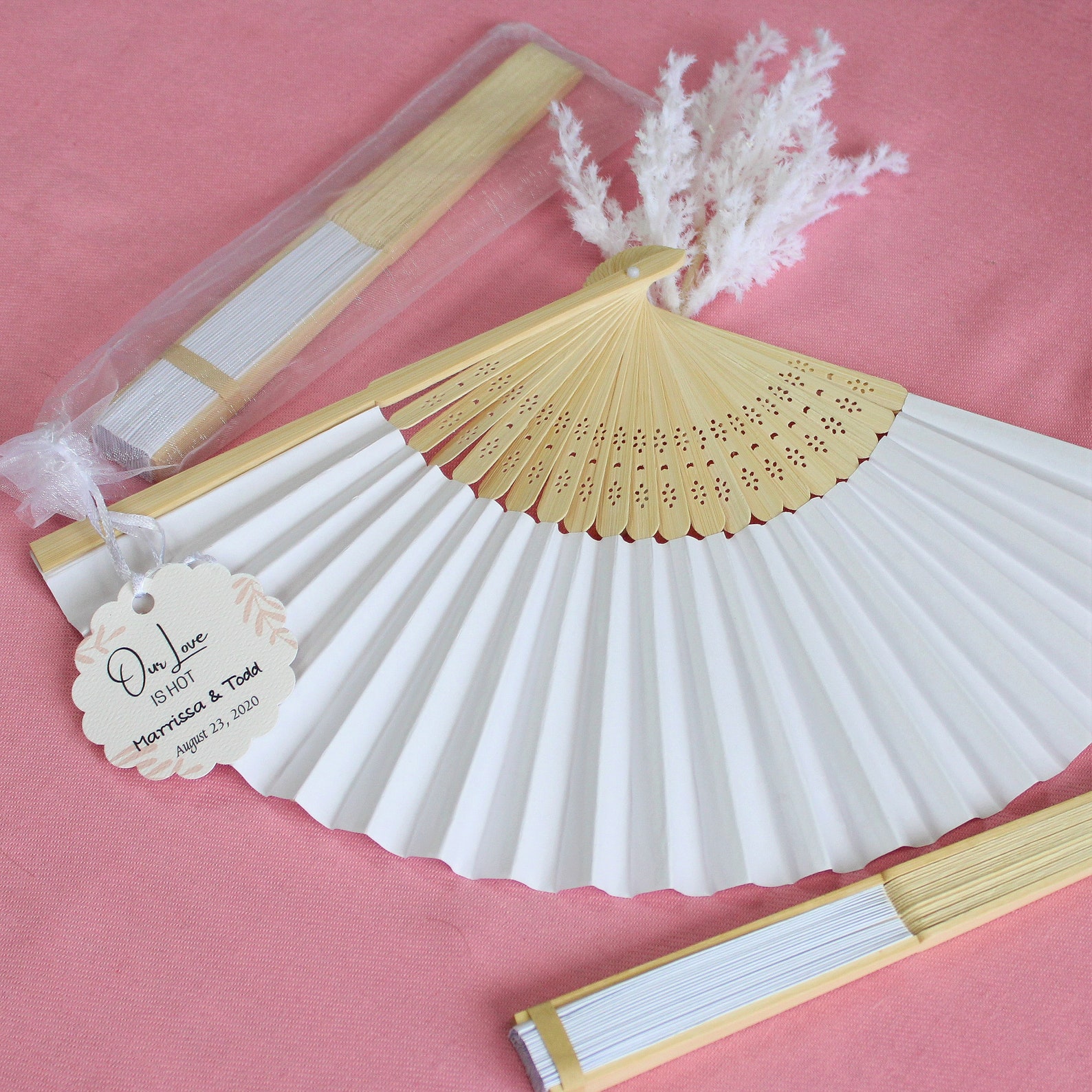 Personalized Paper Wedding Fans | Bamboo, Mesh Bag Favors - Etsy