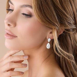 SOPHIA Simulated Diamond Drop Earrings, Crystal Wedding Drop Earrings, Silver Bridal Earrings ...