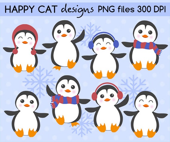 Cute Winter Penguins Clip Art Set PNG Files 300 DPI - Etsy