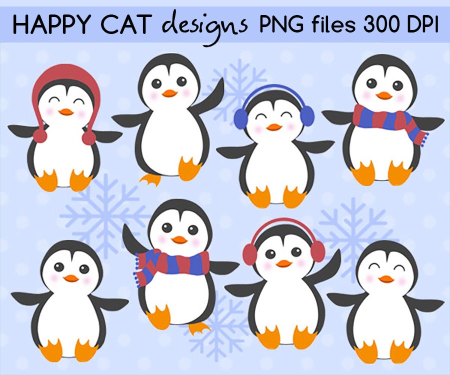 Cute Winter Penguins Clip Art Set PNG Files 300 DPI - Etsy