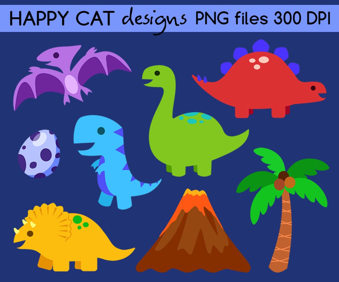 Cute Dino Dinosaur Clip Art Set PNG Files 300 DPI Commercial Small ...