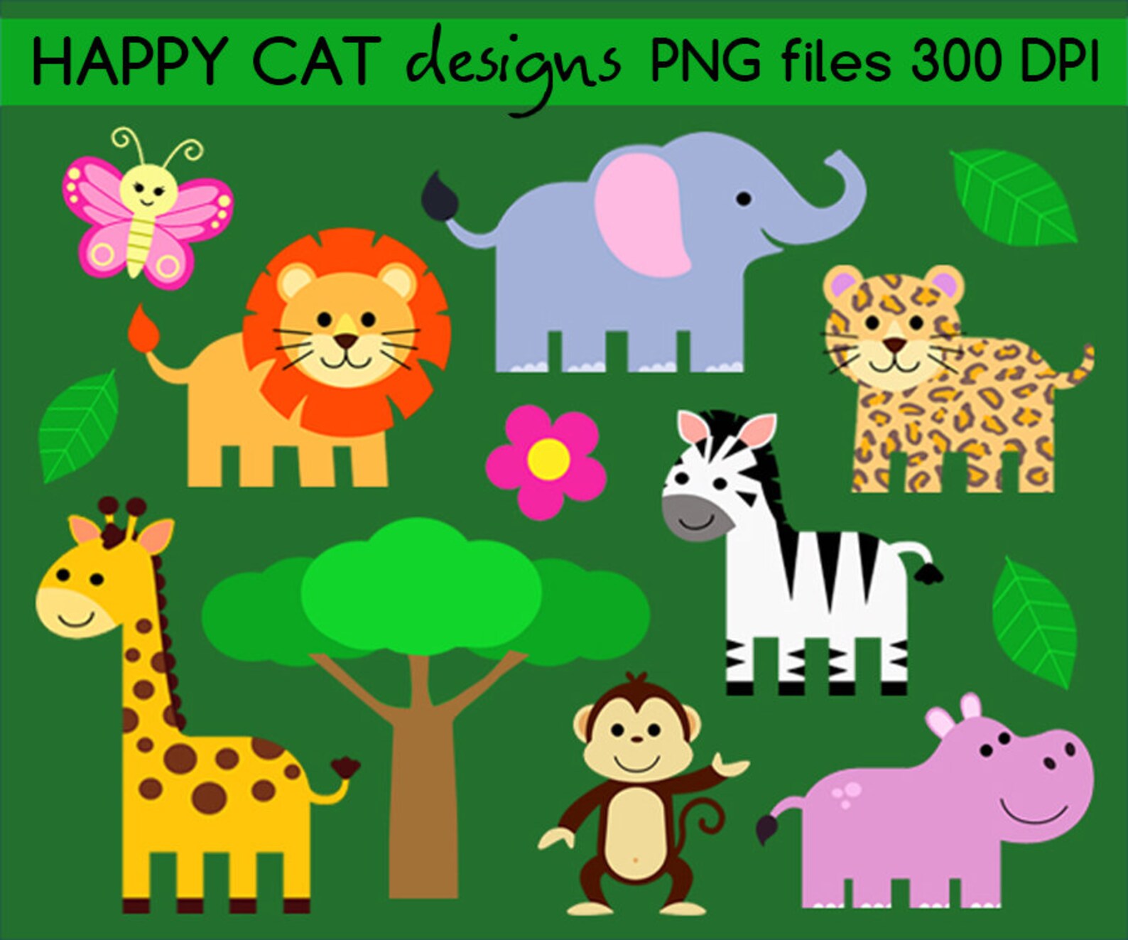 Cute African Animals Jungle Animals Clip Art Set PNG Files 300 DPI ...