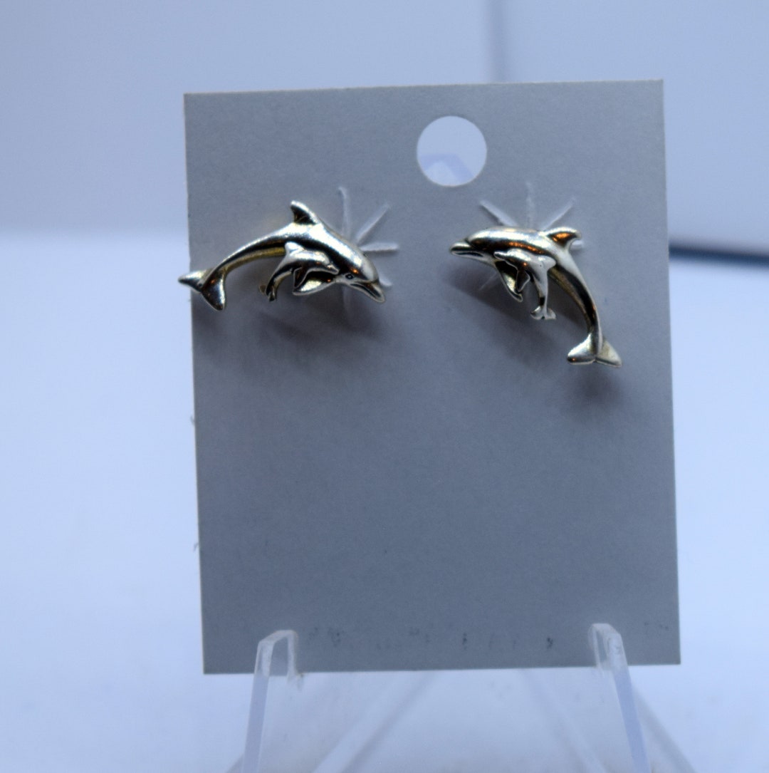 Elegant Mother and Baby Dolphin Sterling Silver Stud Earrings - Marine ...