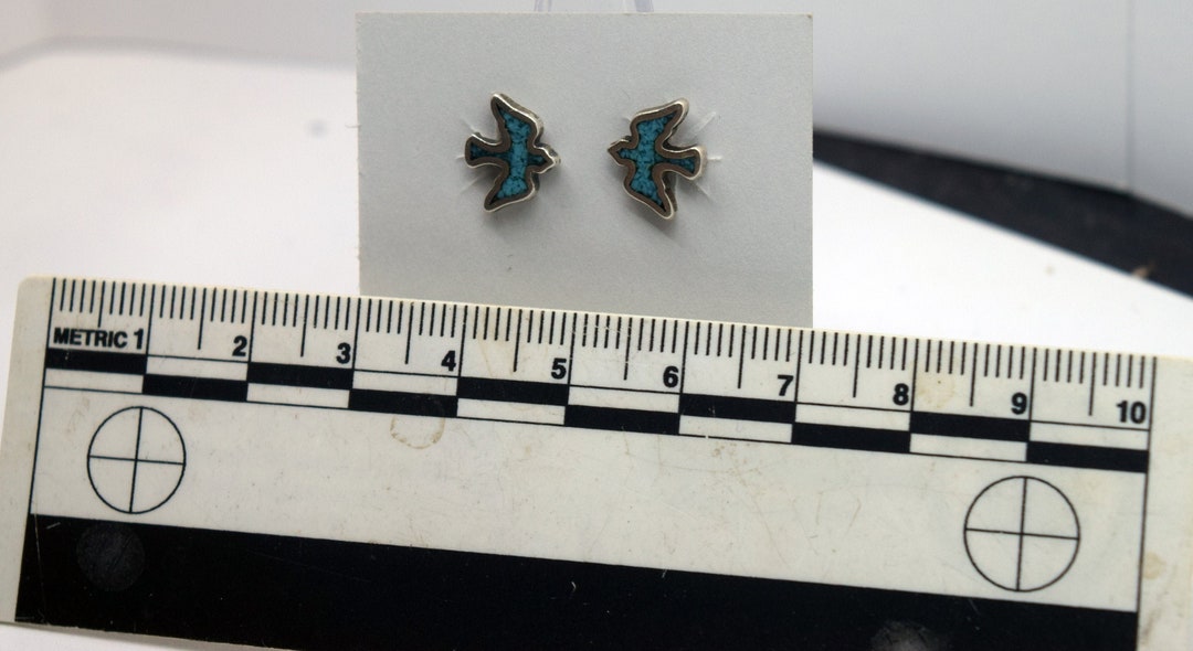 Peaceful Dove Flight Earrings With Turquoise Inlay - 9mm Studs - Etsy