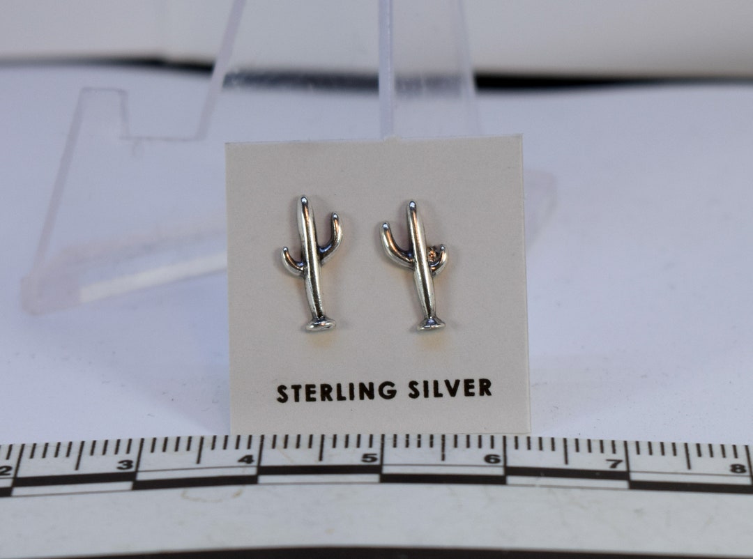 Handmade Sterling Silver Saguaro Cactus Stud Earrings - Southwestern ...