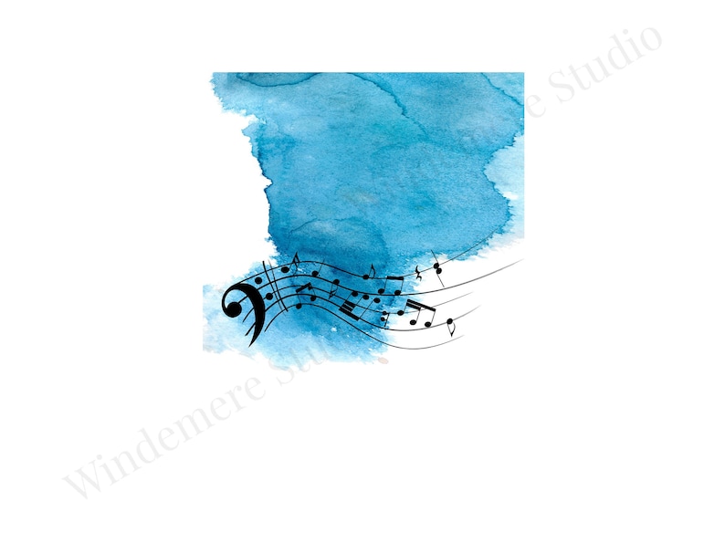 Blue Bass Clef - Music Notes - Watercolor - Digital Download - Print at ...