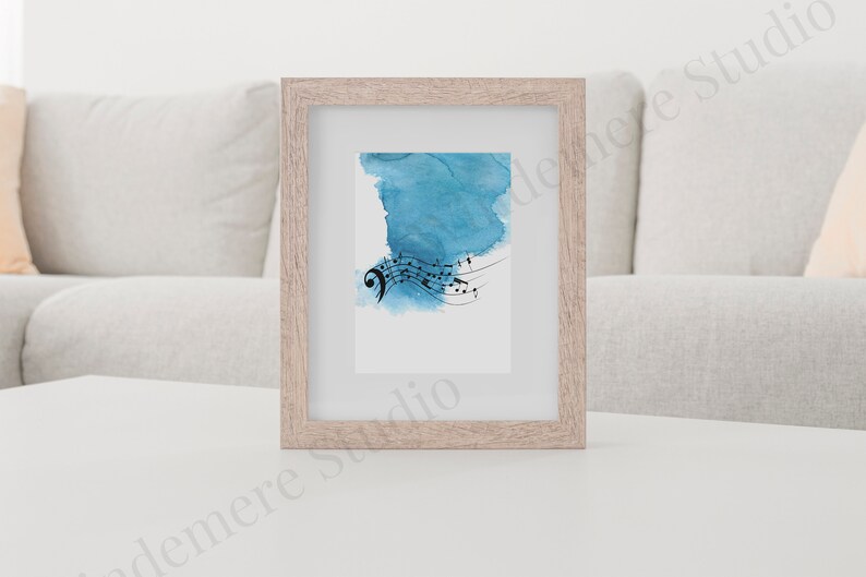 Blue Bass Clef Music Notes Watercolor Digital Download - Etsy