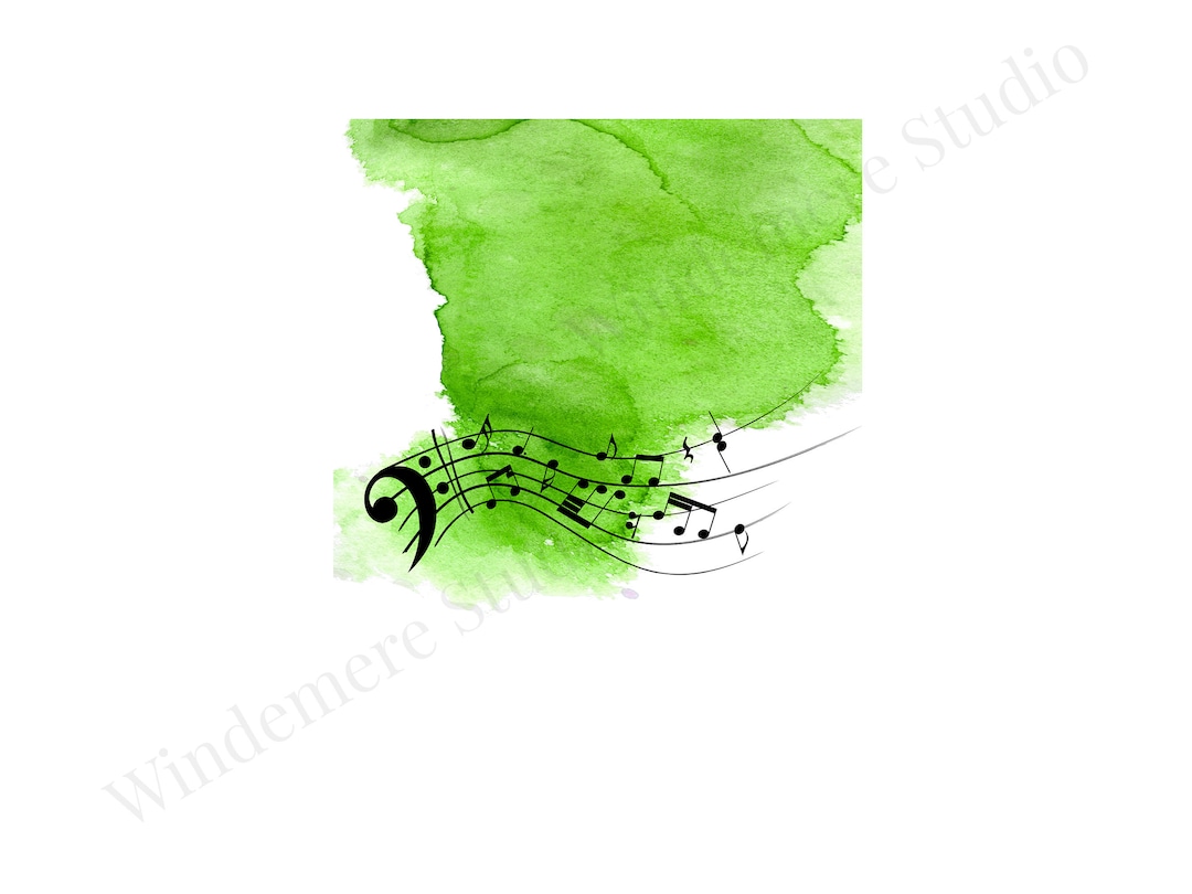 Green Bass Clef - Music Notes - Watercolor - Digital Download - Print ...