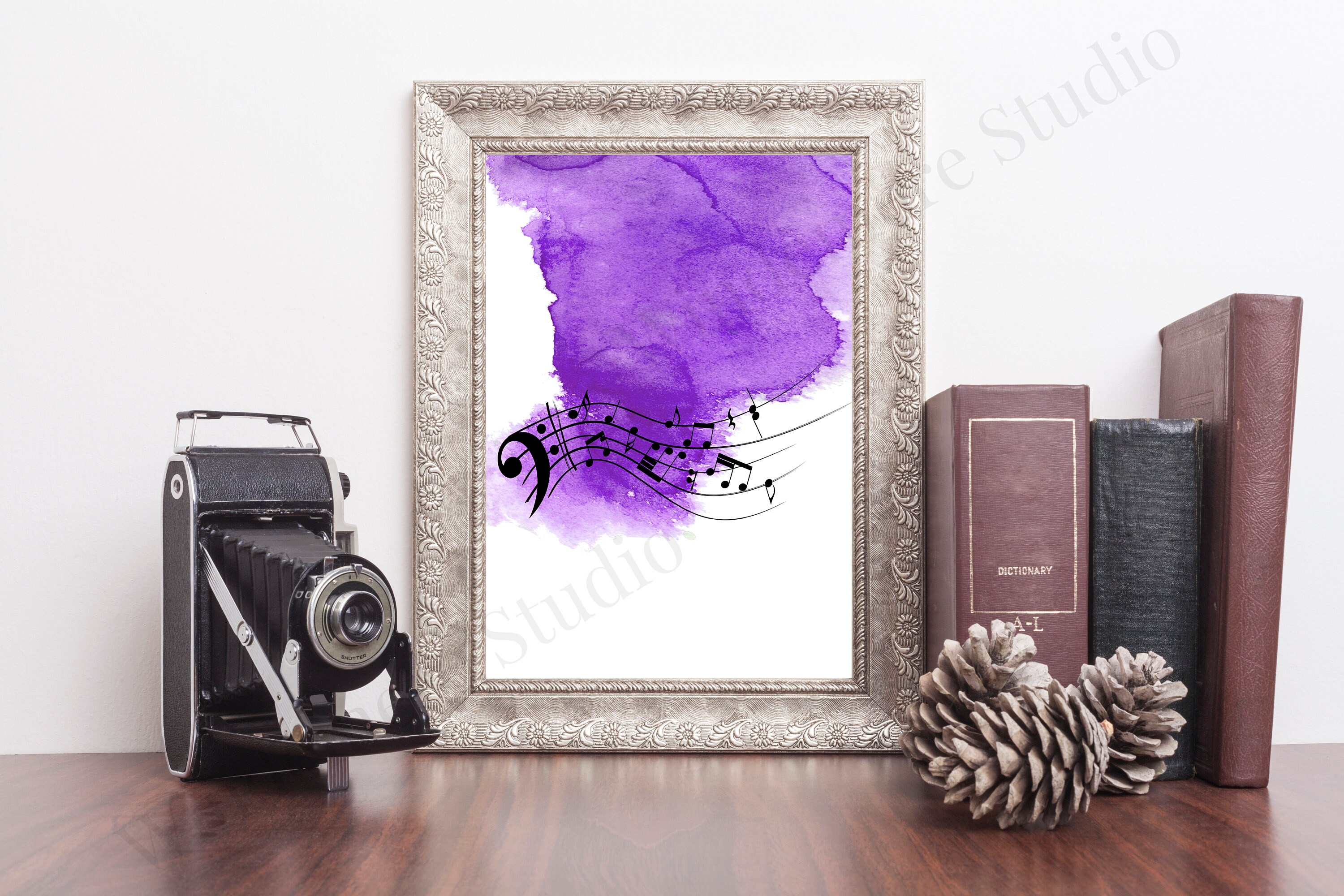 Purple Bass Clef Music Notes Watercolor Digital Download Print at Home ...