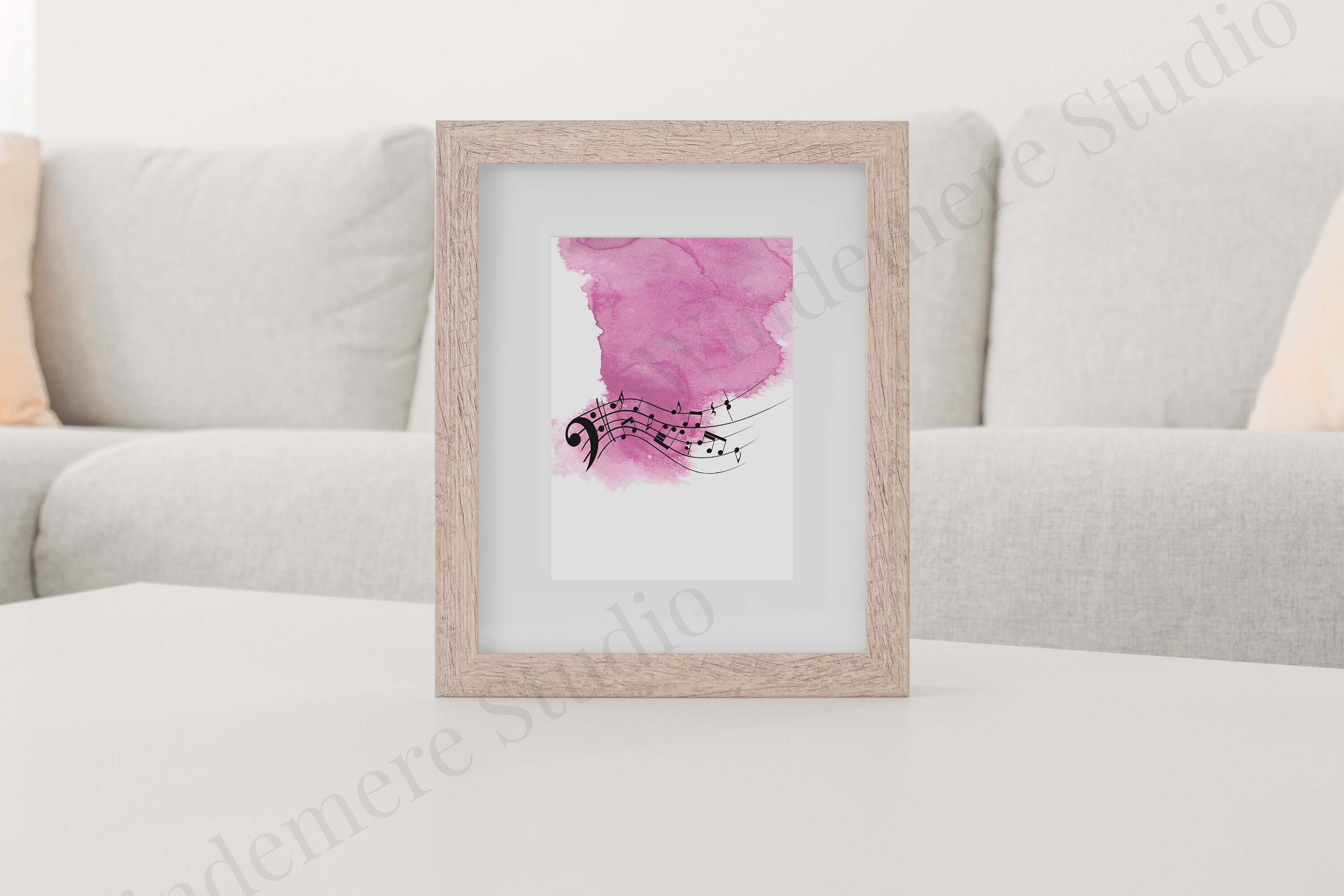 Pink Bass Clef Music Notes Watercolor Digital Download Print at Home ...