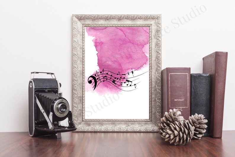 Pink Bass Clef Music Notes Watercolor Digital Download Print at Home ...