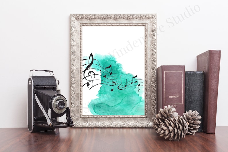 Teal Treble Clef Music Notes Watercolor Digital Download - Etsy