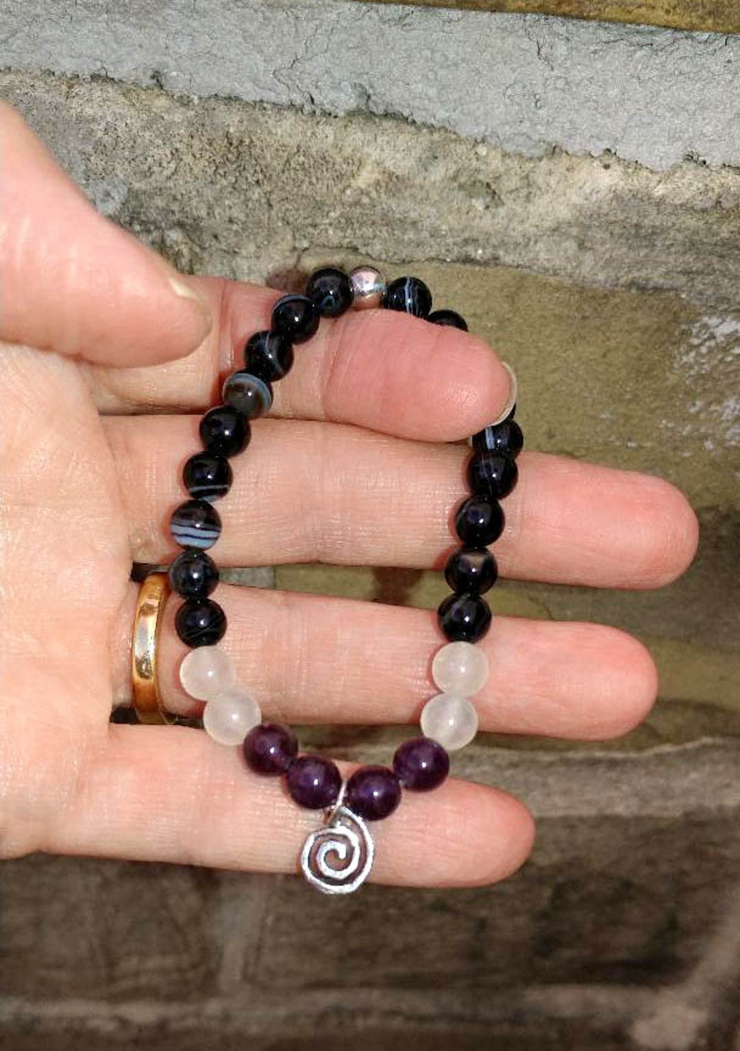 Celtic Spiral Charm Bracelet, Calming Bracelets, Agate + Amethyst ...