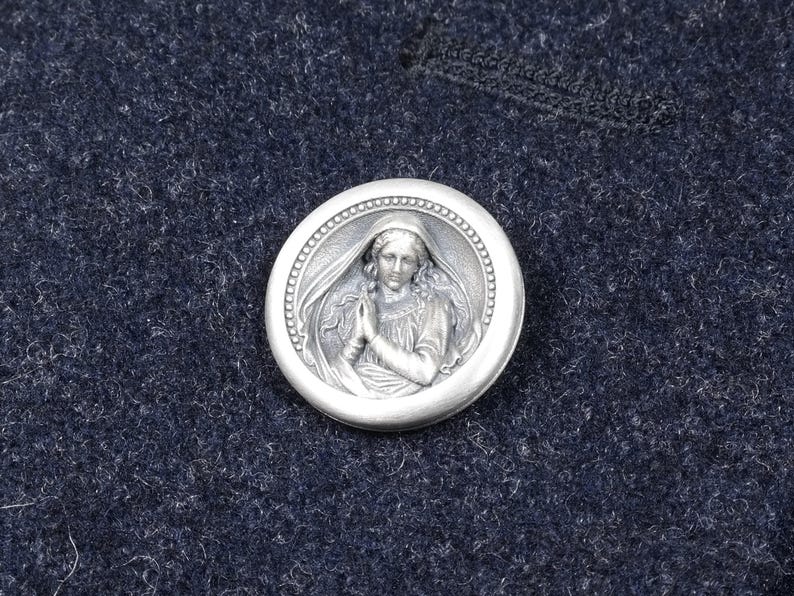 Virgin Mary Round Brooch Pin, Holy Mother Lapel Badge, Sterling Silver ...