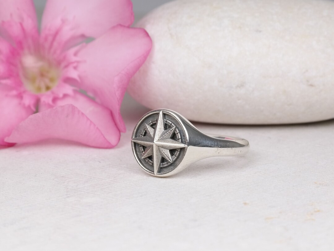 Compass Signet Ring, Wind Rose Ring, Sterling Silver 925, Traveler Ring ...