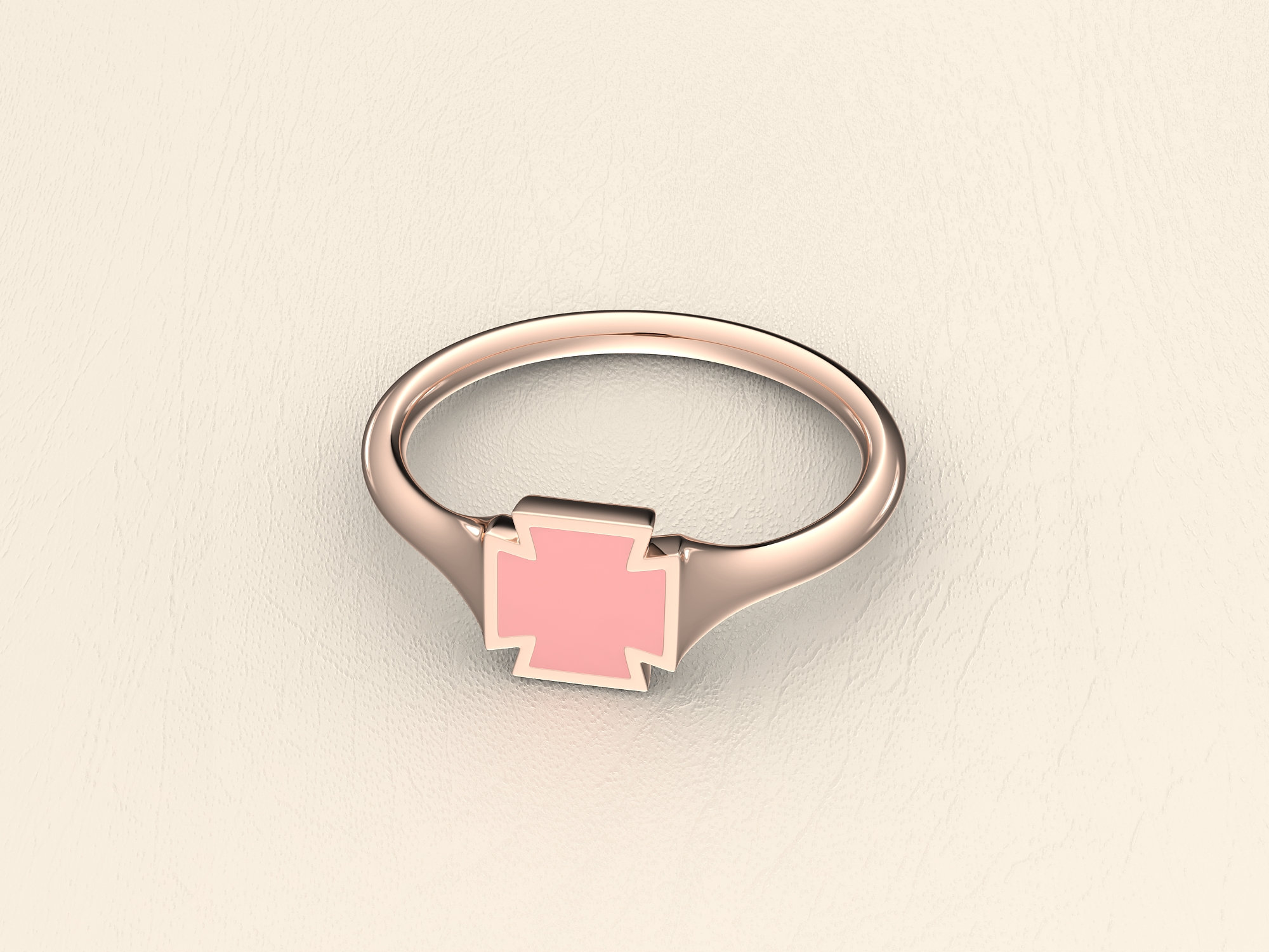 Maltese Cross Solid Gold 9k 14k 18k Pink Enamel Ring - Etsy