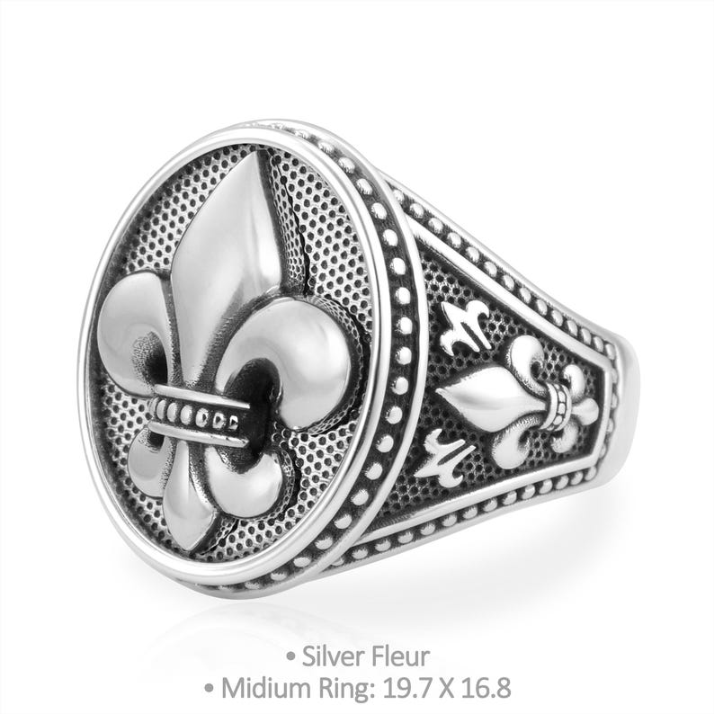 Men's Silver Signet Ring With 14K Gold Fleur De Lis, Royal Lily Design ...