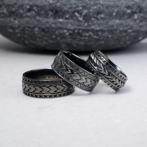 Samoan Arrow Pattern Wedding Band Ring, Black Rhodium, Polynesian ...