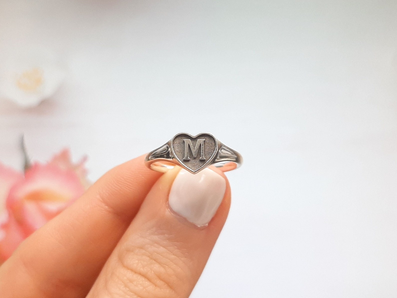 Custom Made Heart Shape Monogram Signet Women Ring | Etsy