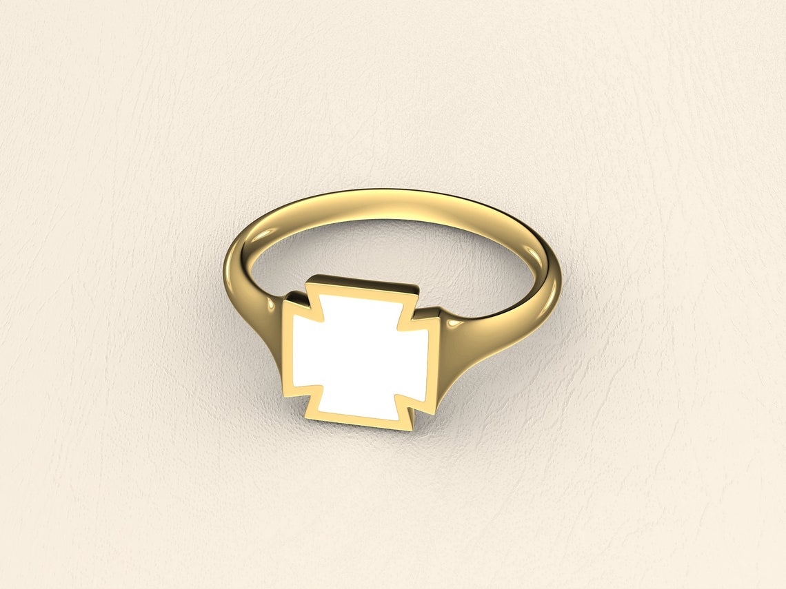 Maltese Cross Solid Gold 9k 14k 18k White Enamel Ring | Etsy