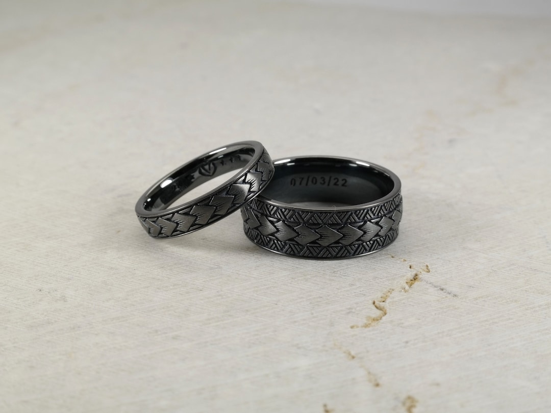 Samoan Arrow Pattern Wedding Band Ring, Black Rhodium, Polynesian ...