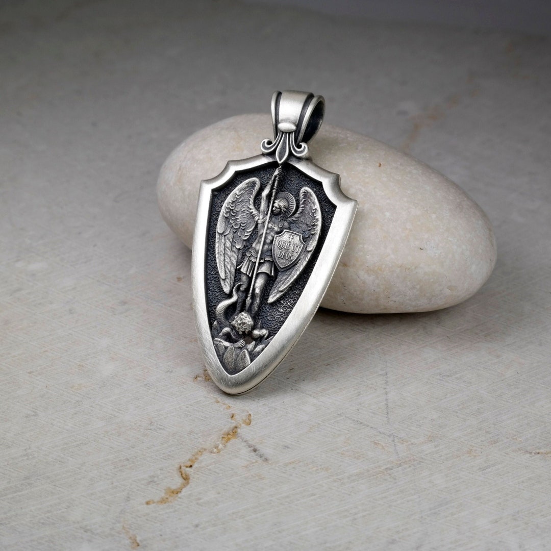 Saint Michael Commander Medallion, 2.5mm Spiga Neck Chain Sterling ...