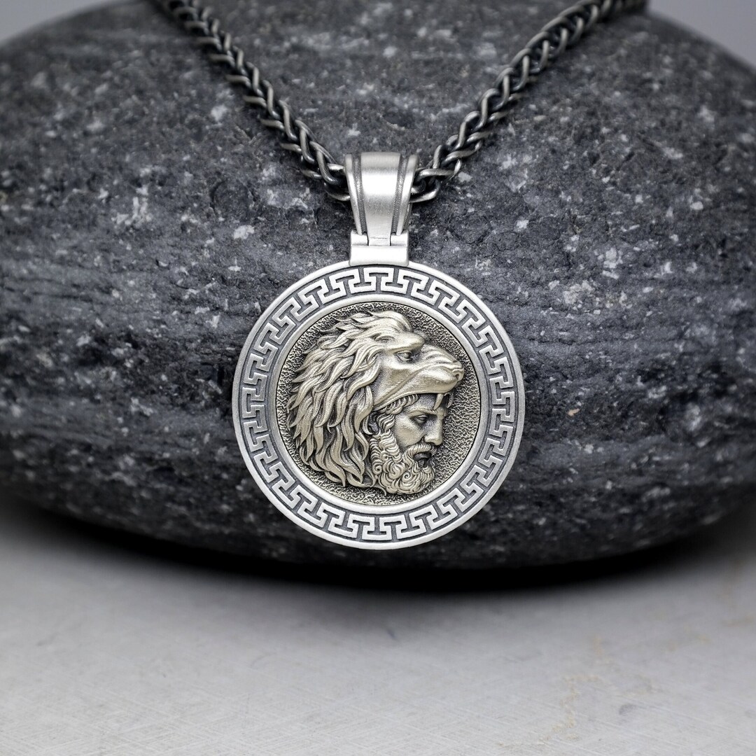 Hercules Round Pendant, Nemean Lion Necklace With Spiga Chain, Ancient ...