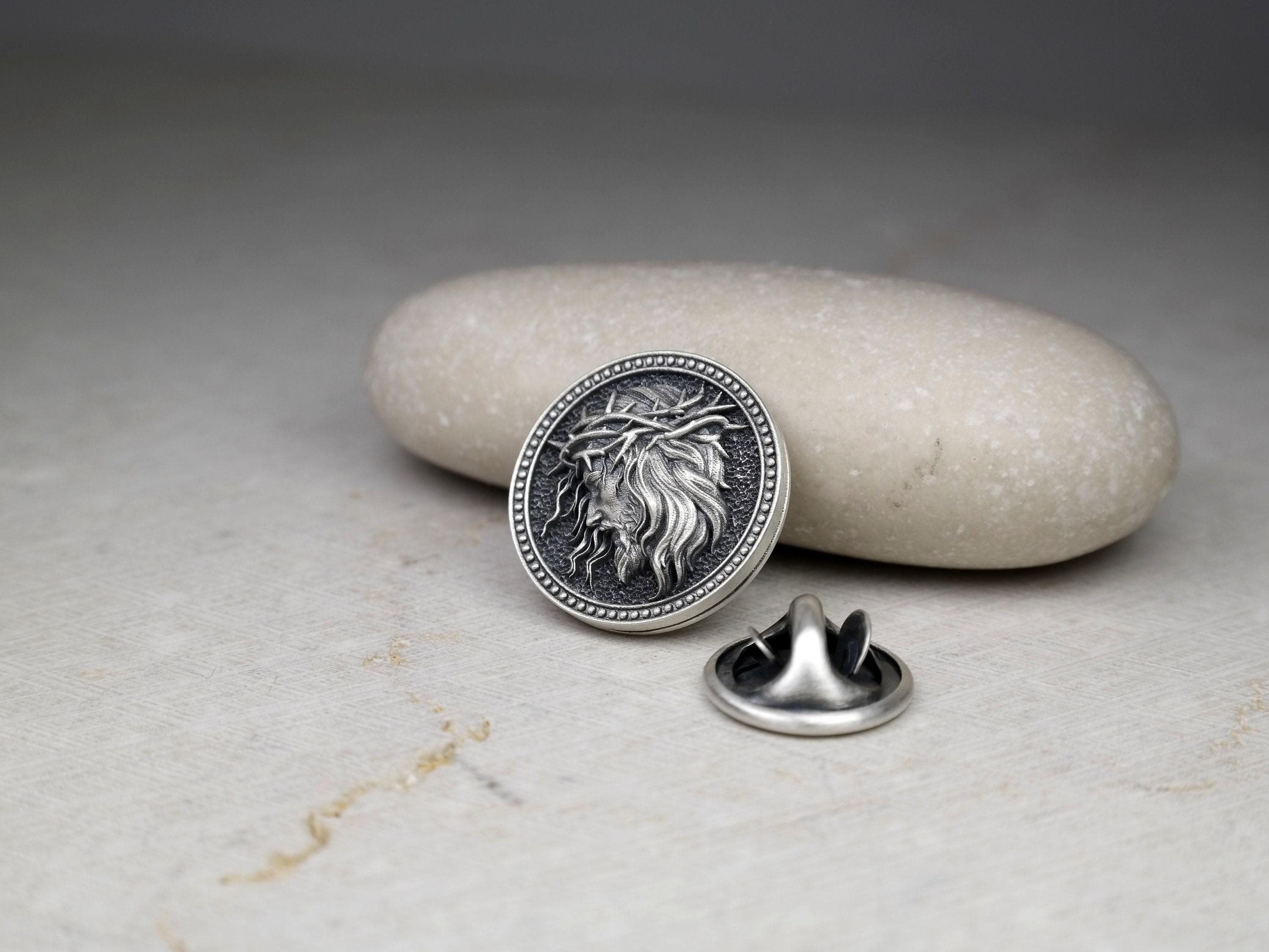 Round Jesus Christ Brooch Pin, Jesus of Nazareth, Lapel Badge, Sterling ...