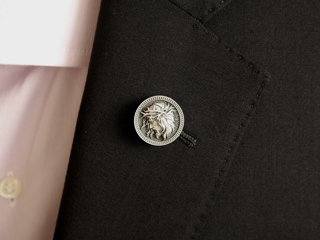Round Jesus Christ Brooch Pin, Jesus of Nazareth, Lapel Badge, Sterling ...