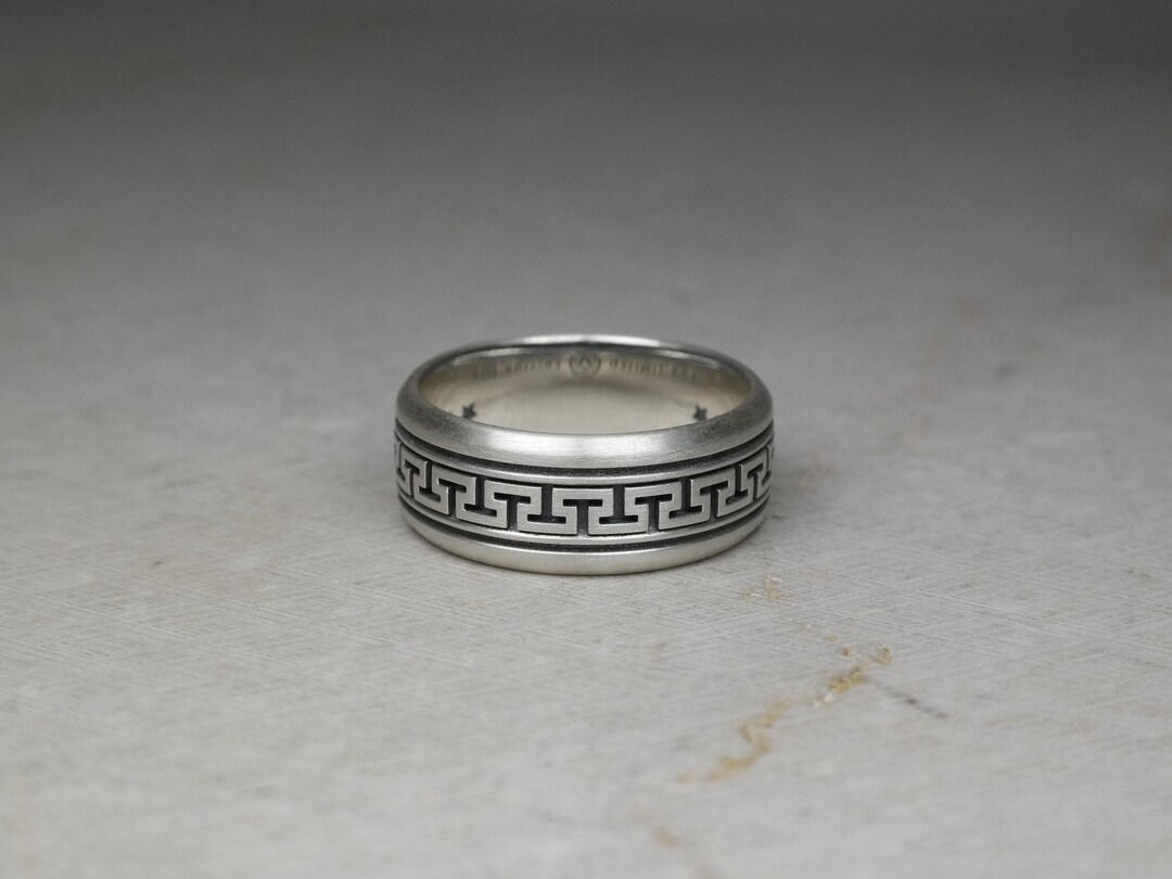 Greek Key Pattern Band Ring, Grecian Statement Ring, Meander Symbol ...